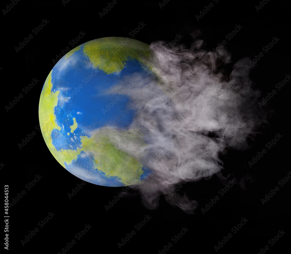 Smoke pollution on planet earth globe. ( The planet earth is a physical ...