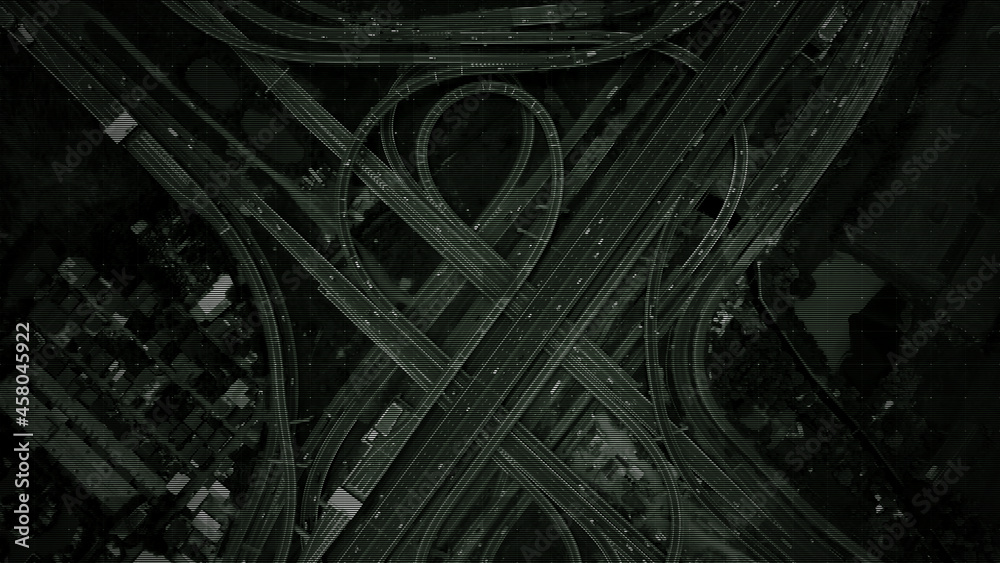 Futuristic HUD satellite view of traffic surveillance on a busy ...