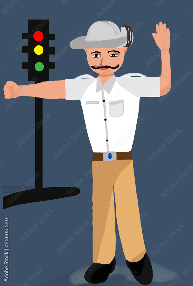 Illustration of Indian Traffic police with hand gesture to stop showing ...