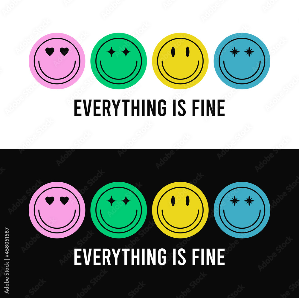 Retro print with different colorful smile face stickers. T-shirt design ...