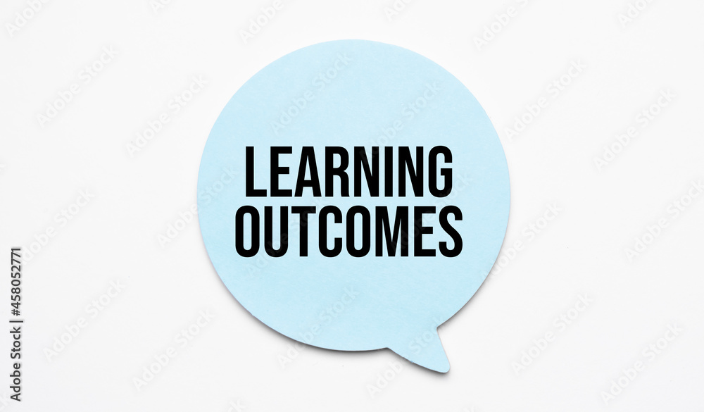 Learning outcomes speech bubble and black magnifier isolated on the ...