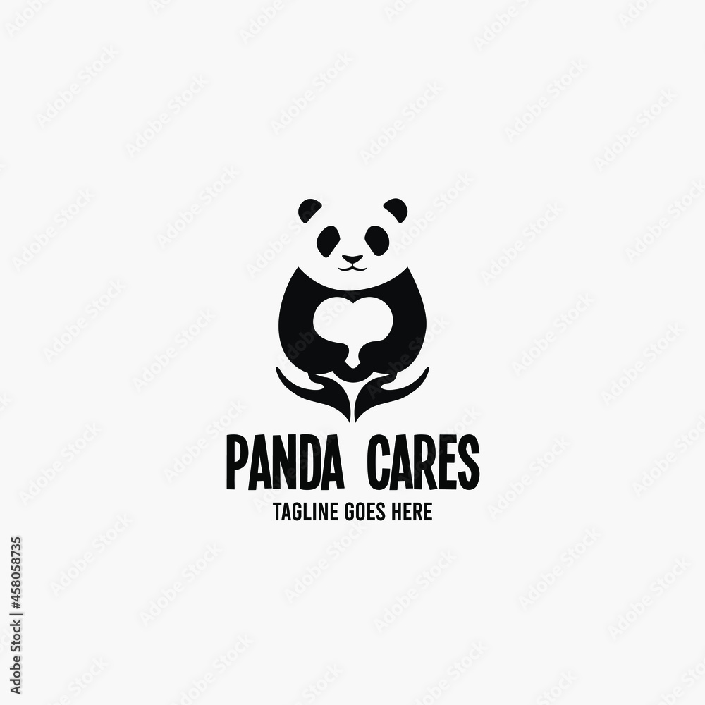 Panda, Love and Care hands. vector Logo Concept for Shop, Company, Bar ...