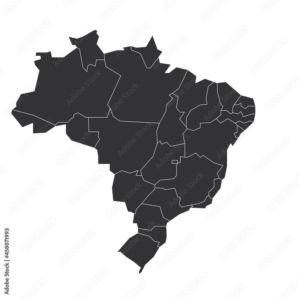 Gray political map of Brazil. Administrative divisions - states. Simple ...
