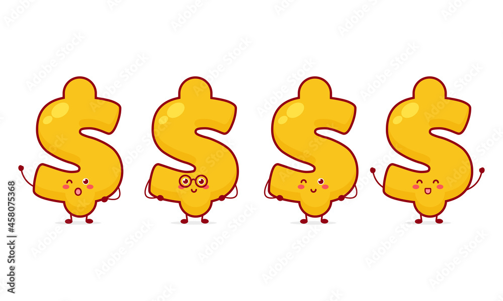 Set of cute dollar character collection with various fun poses using ...