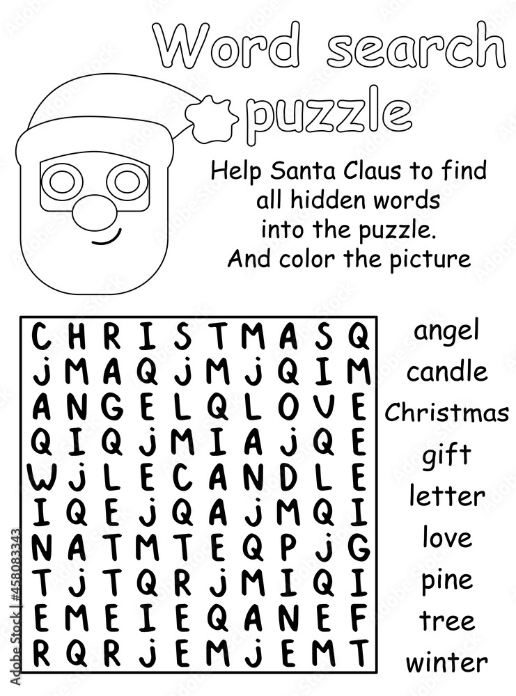 Christmas themed word search puzzle with Santa Claus coloring vector ...
