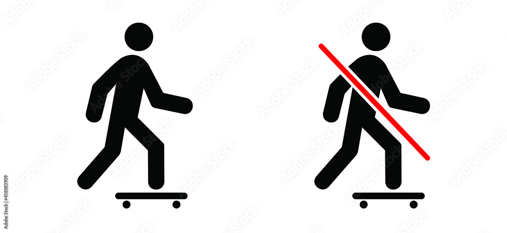 No skateboarding. Stop do not skateboard zone pictogram. Forbidden for ...