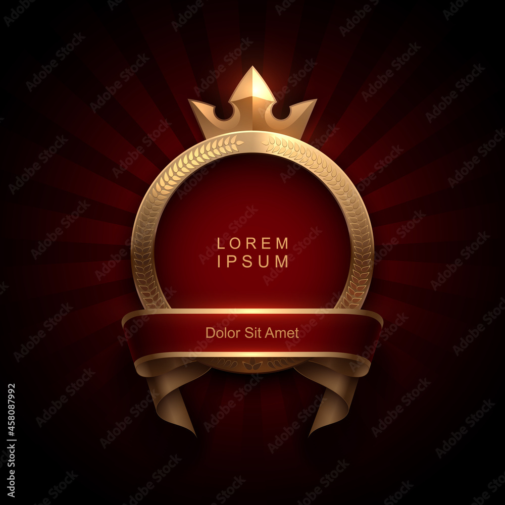 Red and gold badge with ribbon and crown Stock Vector | Adobe Stock