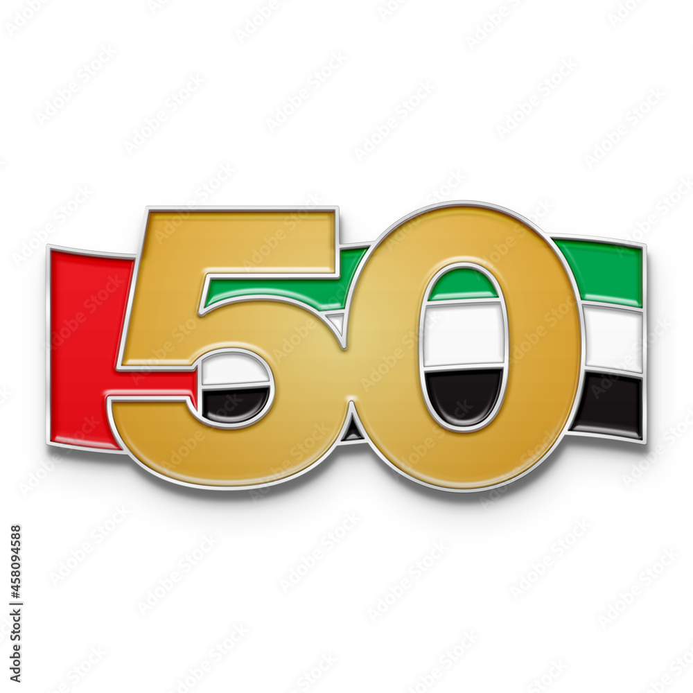 50 years of UAE. National Day Celebration. Number 50 in golden color ...