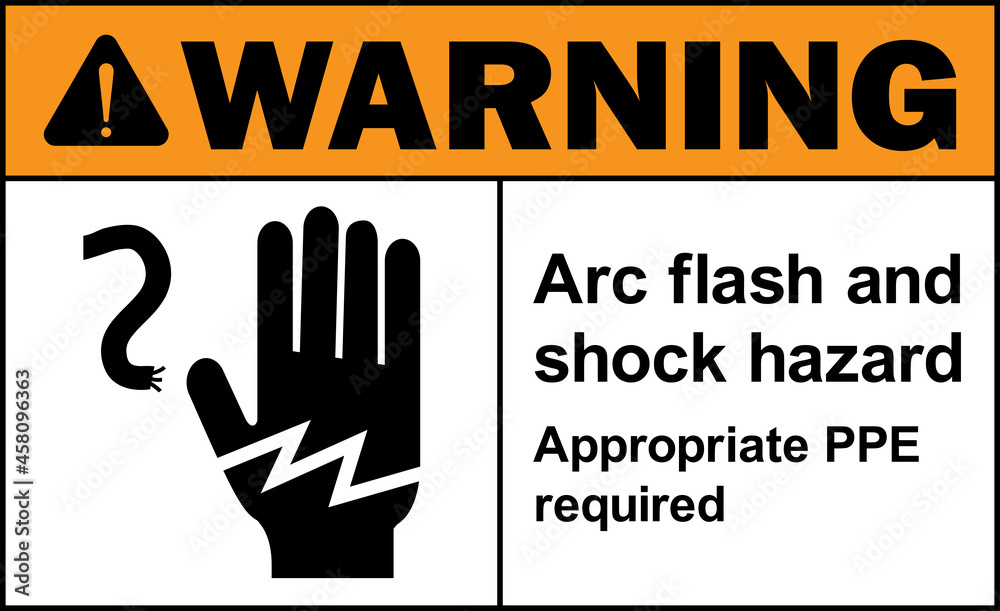 Arc flash and shock hazard. Appropriate PPE required warning sign ...