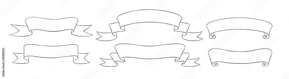 Vector illustration set of line art ribbon banners Stock Vector | Adobe ...