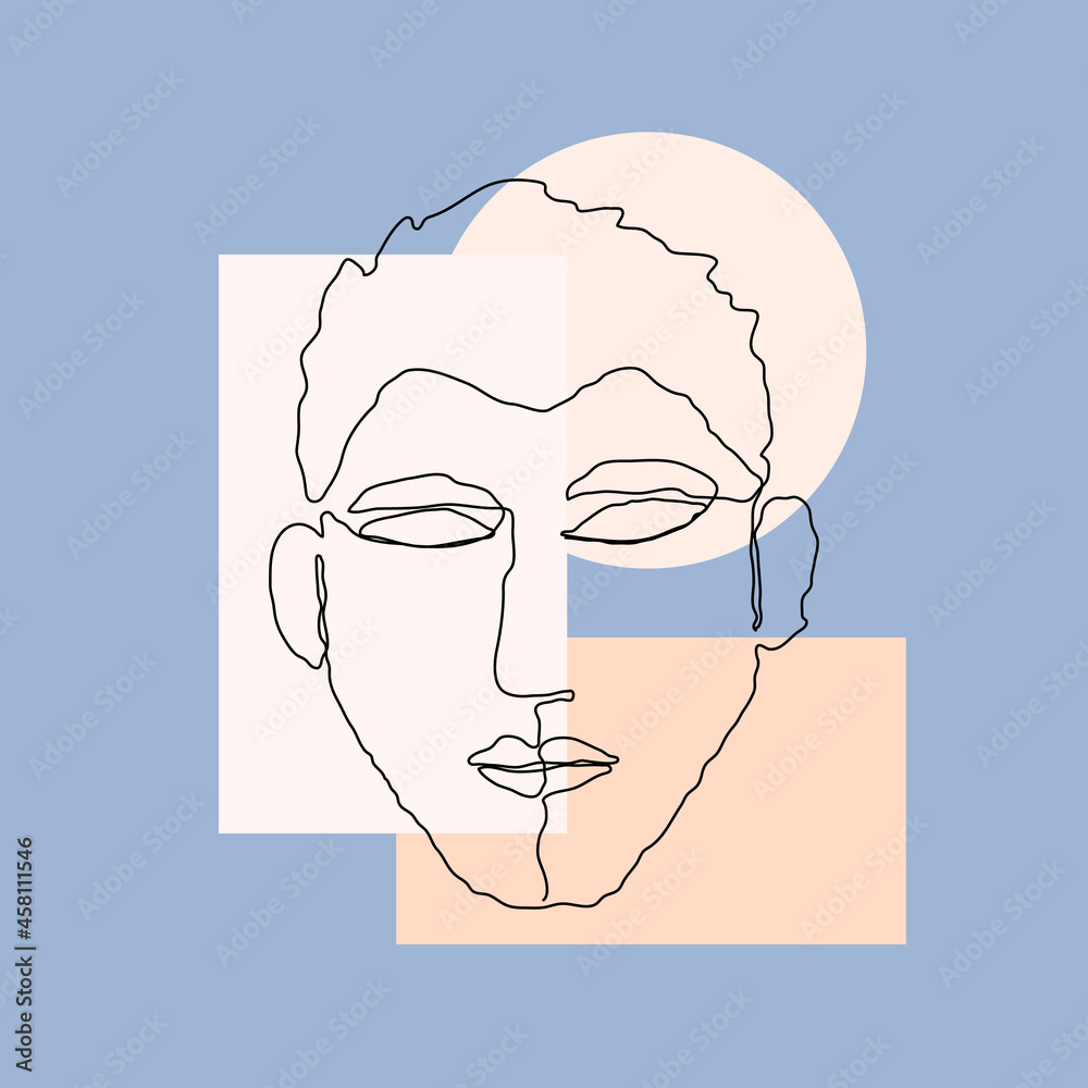 Poster line man face with leaf. One-line drawing style. Vector ...