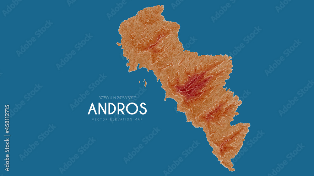 Topographic map of Andros, Greece. Vector detailed elevation map of ...