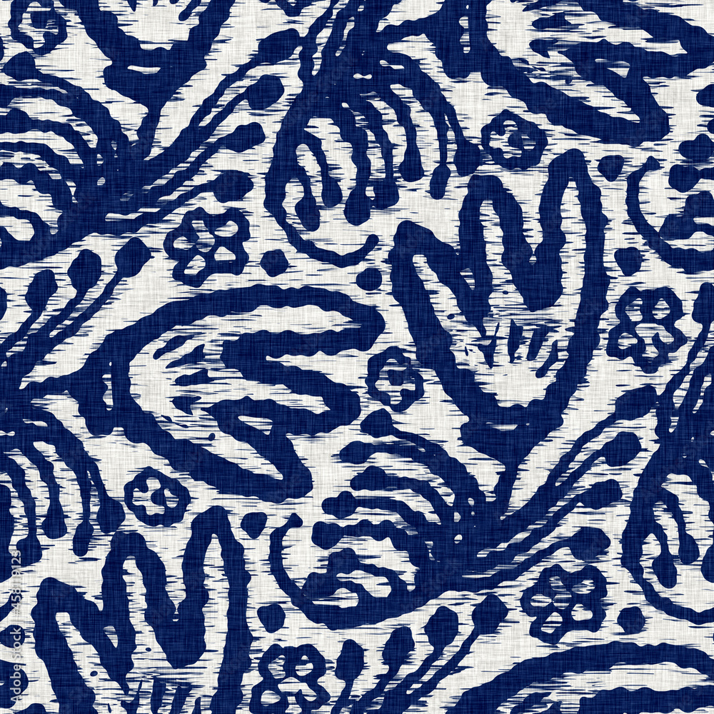 Indigo dyed fabric flower pattern texture. Seamless textile fashion ...