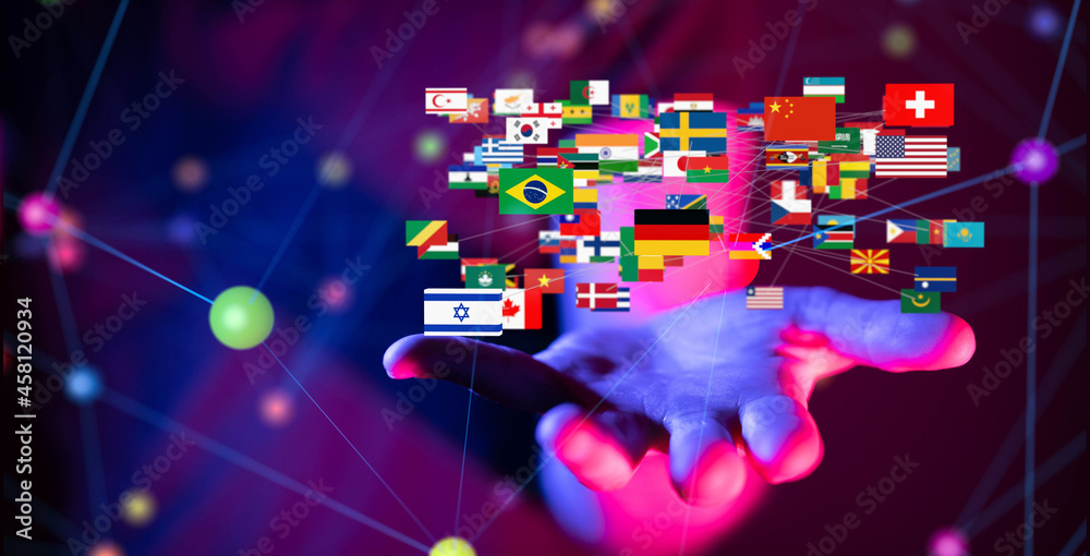 World map with all states and their flags,3d render. Stock Photo ...
