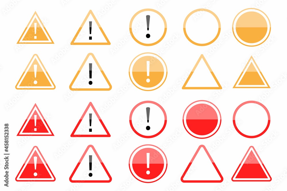 Red and yellow danger icon set. Warning road signs blank. Triangle and ...