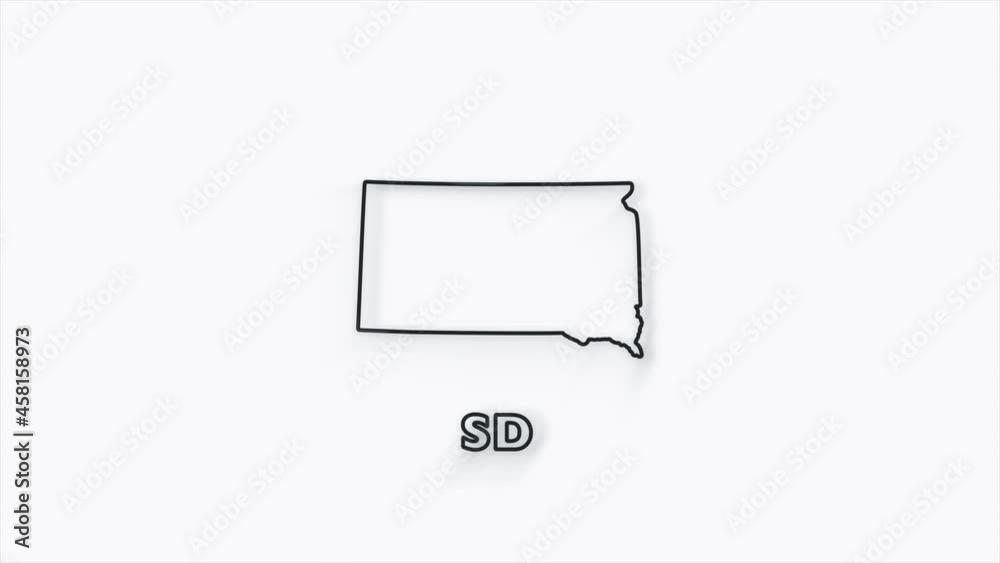 2d line creative South Dakota state lettering isolated on white. 2d ...