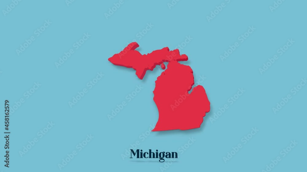 3d animated map showing the state of Michigan from the United State of ...