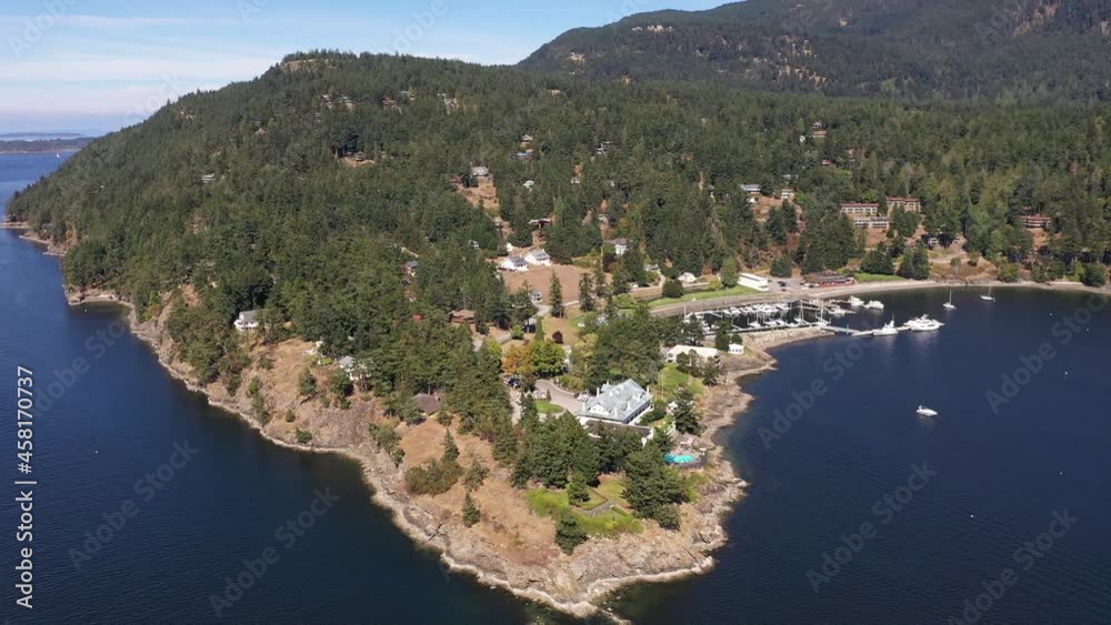 Cinematic 4K aerial drone dolly out footage of Rosario Point, Cascade Bay, East Sound, Rosario ...