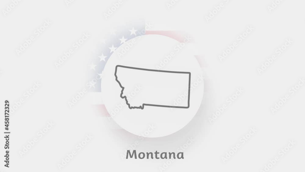 Montana State of USA. Animated map of USA showing the state of Montana ...
