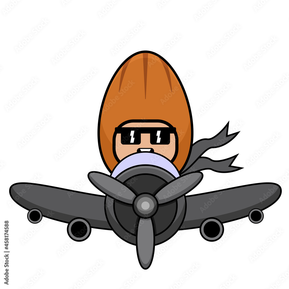 vector illustration cartoon character cute almond mascot costume riding ...