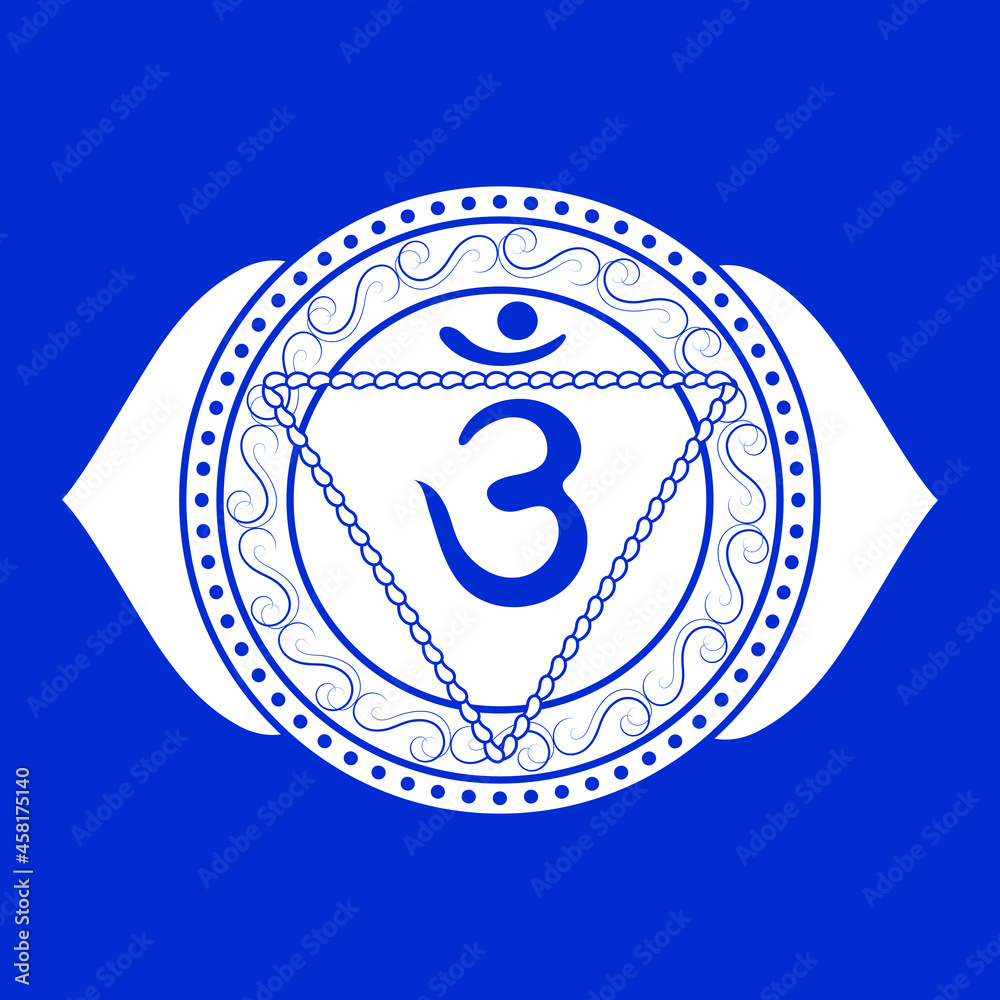 Line drawing.The sixth chakra is Ajna. Third eye chakra with Hindu ...
