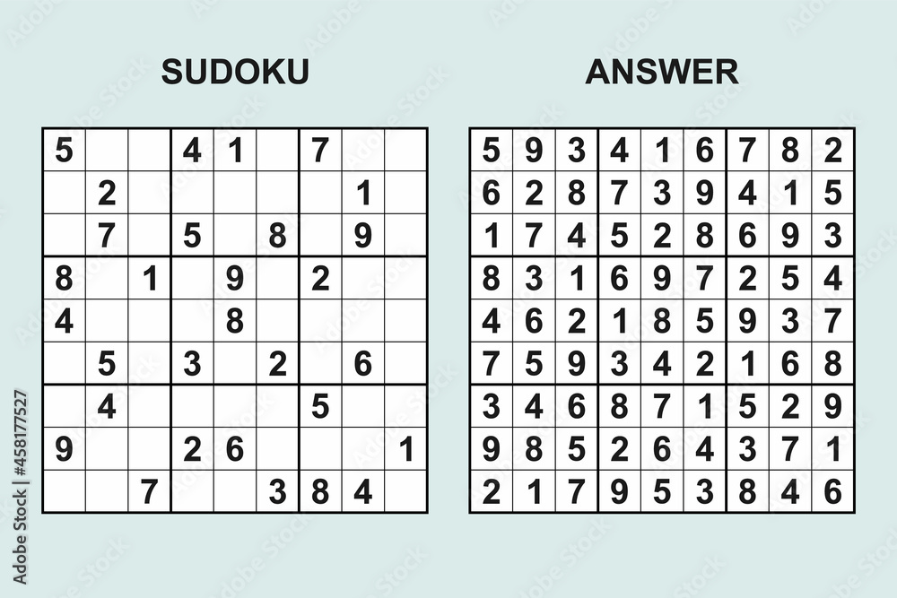 Vector Sudoku With Answer 451 Puzzle Game With Numbers Stock Vector Adobe Stock
