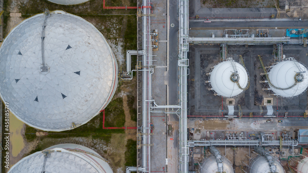 Aerial view storage tank farm at night, Tank farm storage chemical ...