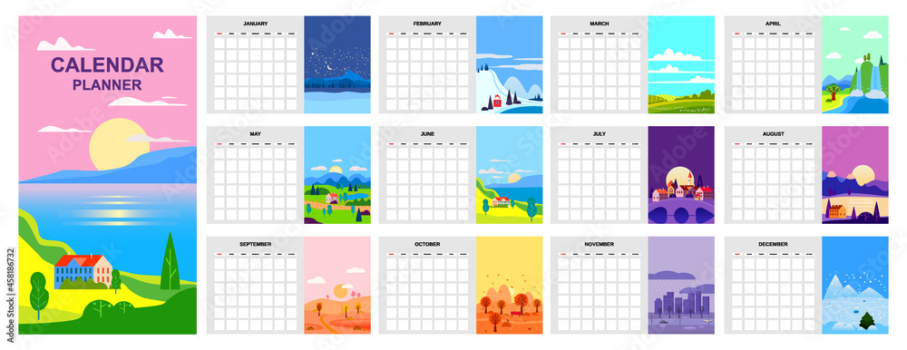 Calendar Planner minimalistic landscape natural backgrounds of four ...