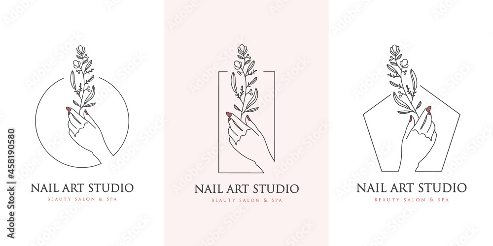 feminine Beauty boho logo collection with magical hand, nails, rose ...
