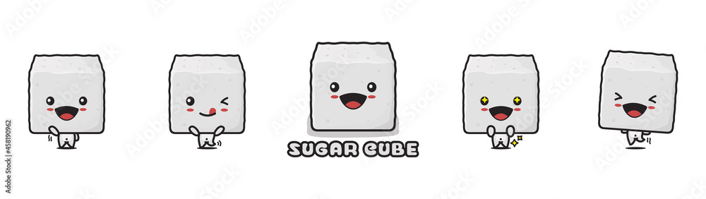 cute sugar cube mascot, with different facial expressions and poses ...