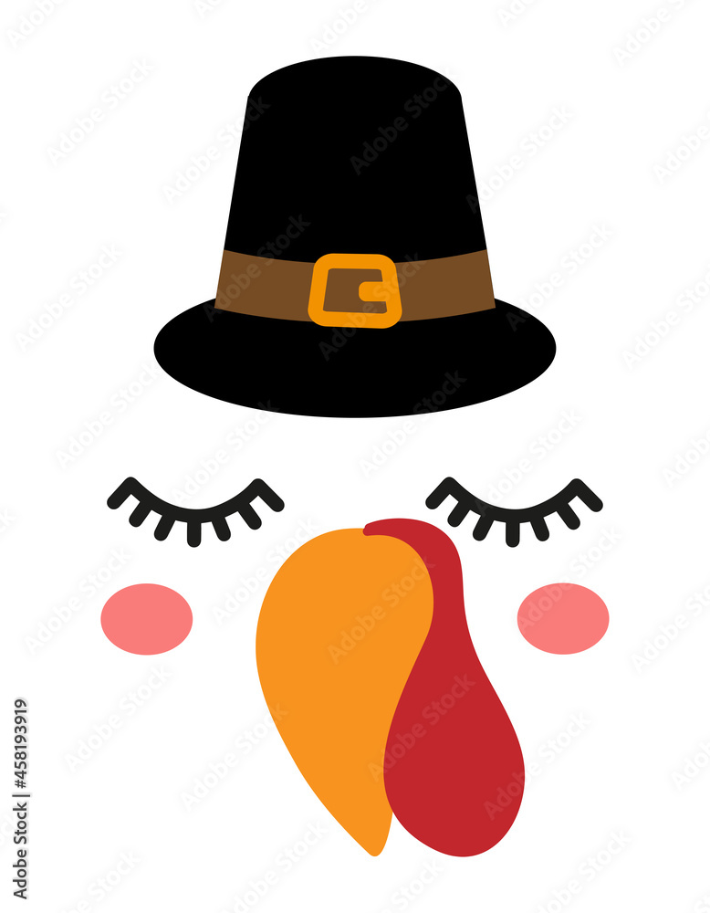 Beautiful turkey face with Thanksgiving cap - Vector illustration for ...
