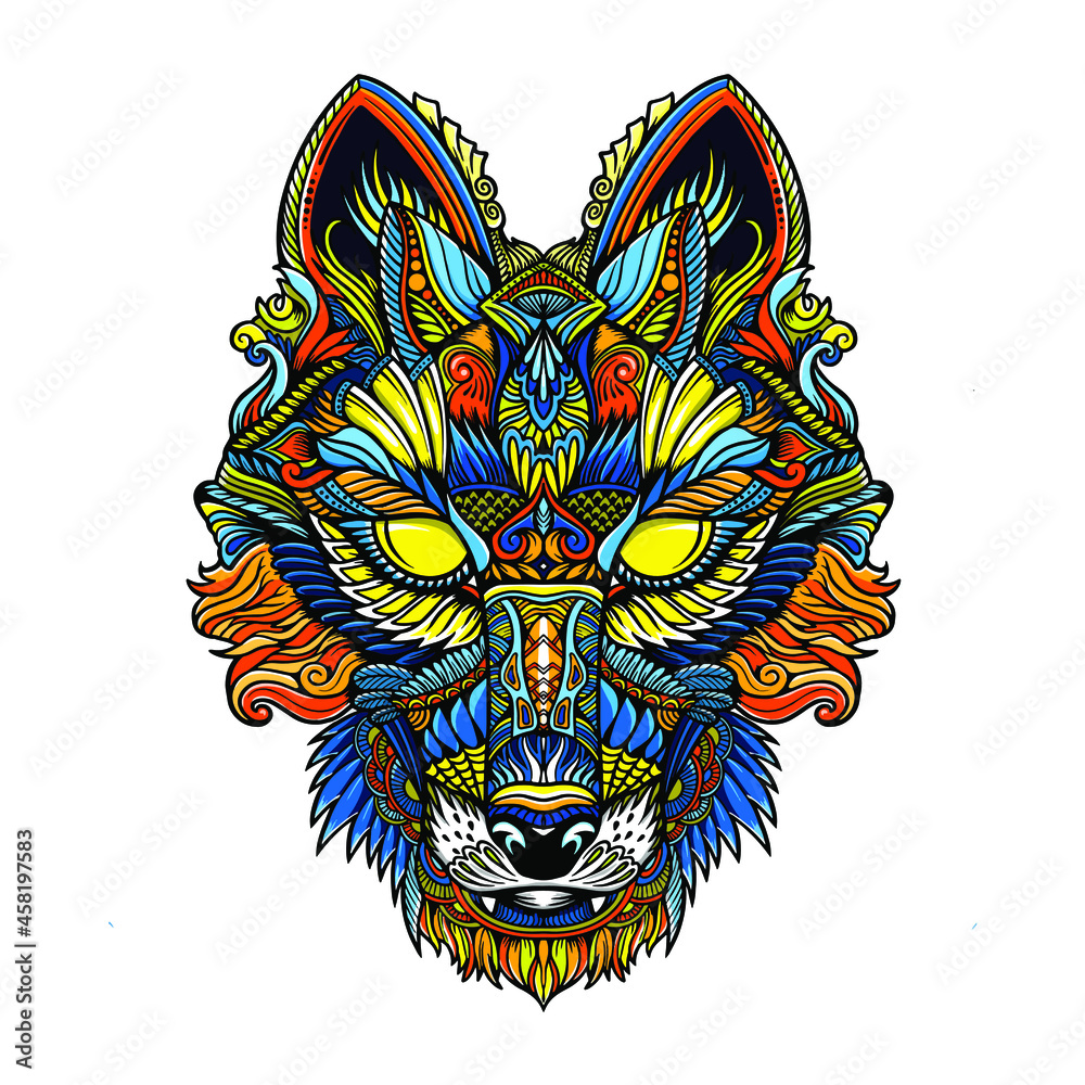 Colorful wolf with a white background pop art.Zentangle stylized Wolf ...