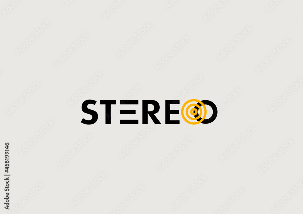 Music sound identity isolated vector logo. Stereo text logotype with a ...