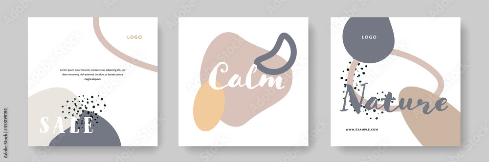 earth tones square layouts, social media templates with uneven natural ...