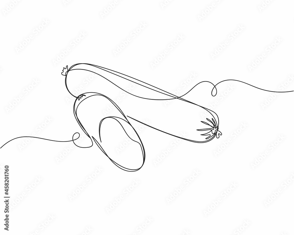 Continuous one line drawing of delicious ham sausage cut in silhouette ...