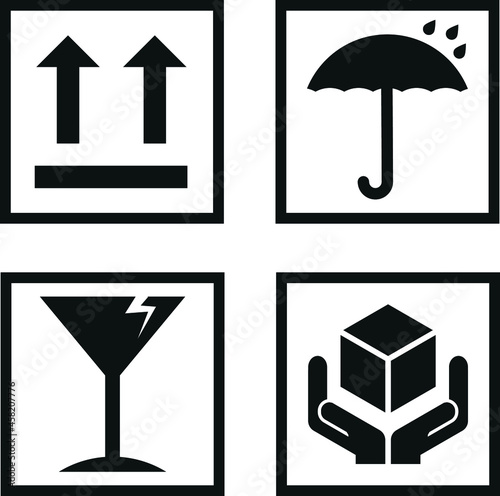Fragile package icons set, handle with care logistics and delivery shipping labels. Fragile ...