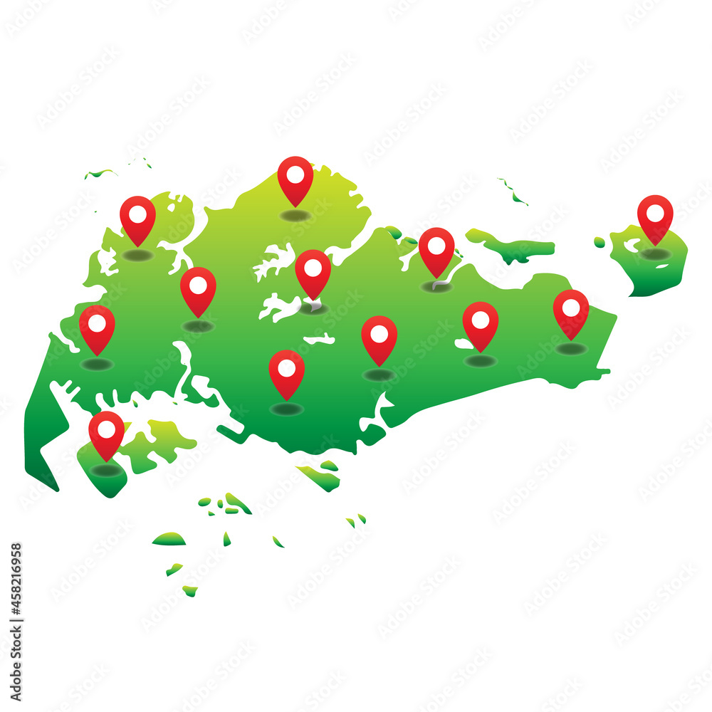 Singapore Map and states locations Stock Vector | Adobe Stock
