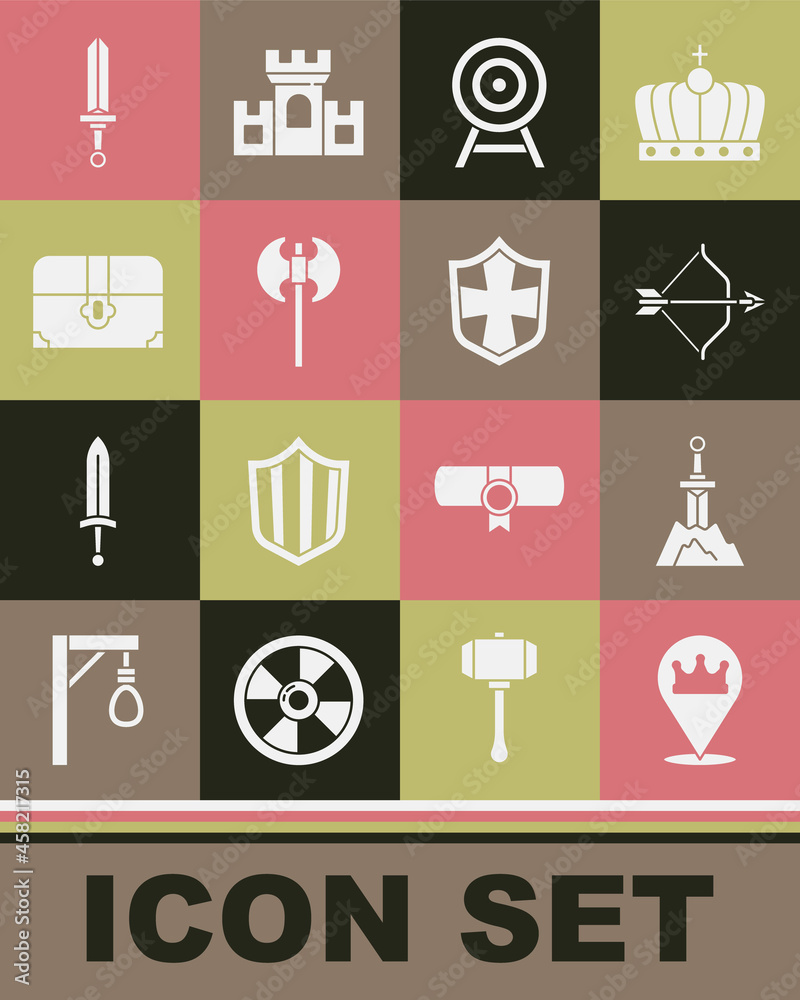Set Location king crown, Sword the stone, Medieval bow and arrow ...