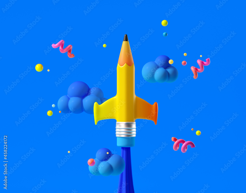 Minimal background for online education concept. Launching pencil ...