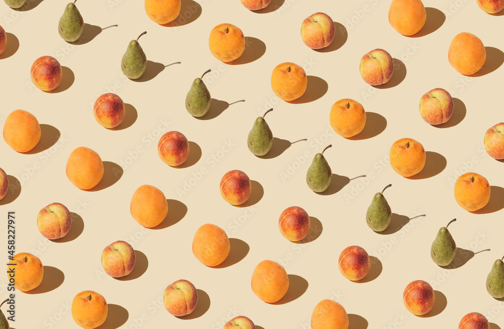 Pattern of colorful fruits on a pastel background. Composition with ...