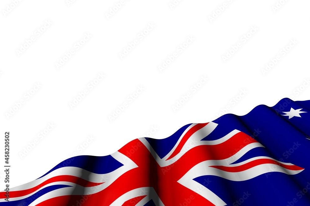 beautiful shiny flag of Australia with big folds lying flat in right ...