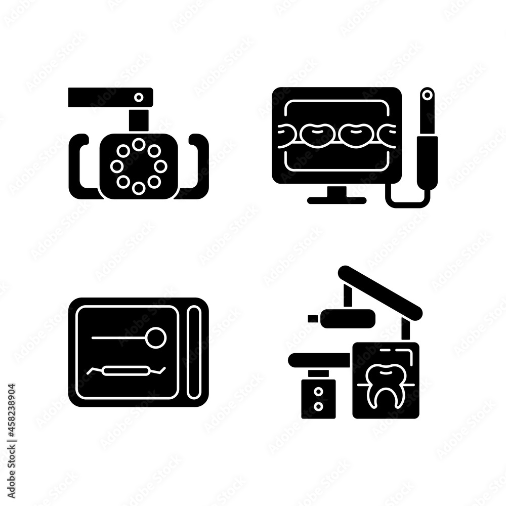 Dental devices black glyph icons set on white space. Lightening oral ...