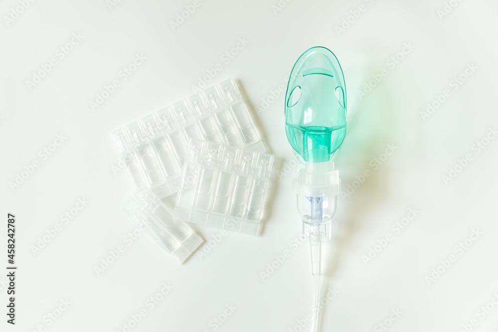 Medical oxygen mask with nebulas isolated on white background. Medical ...