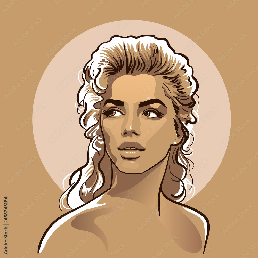Beautiful Girl Portrait Cartoon Style Digital Sketch Hand Drawing Vector Illustration Stock