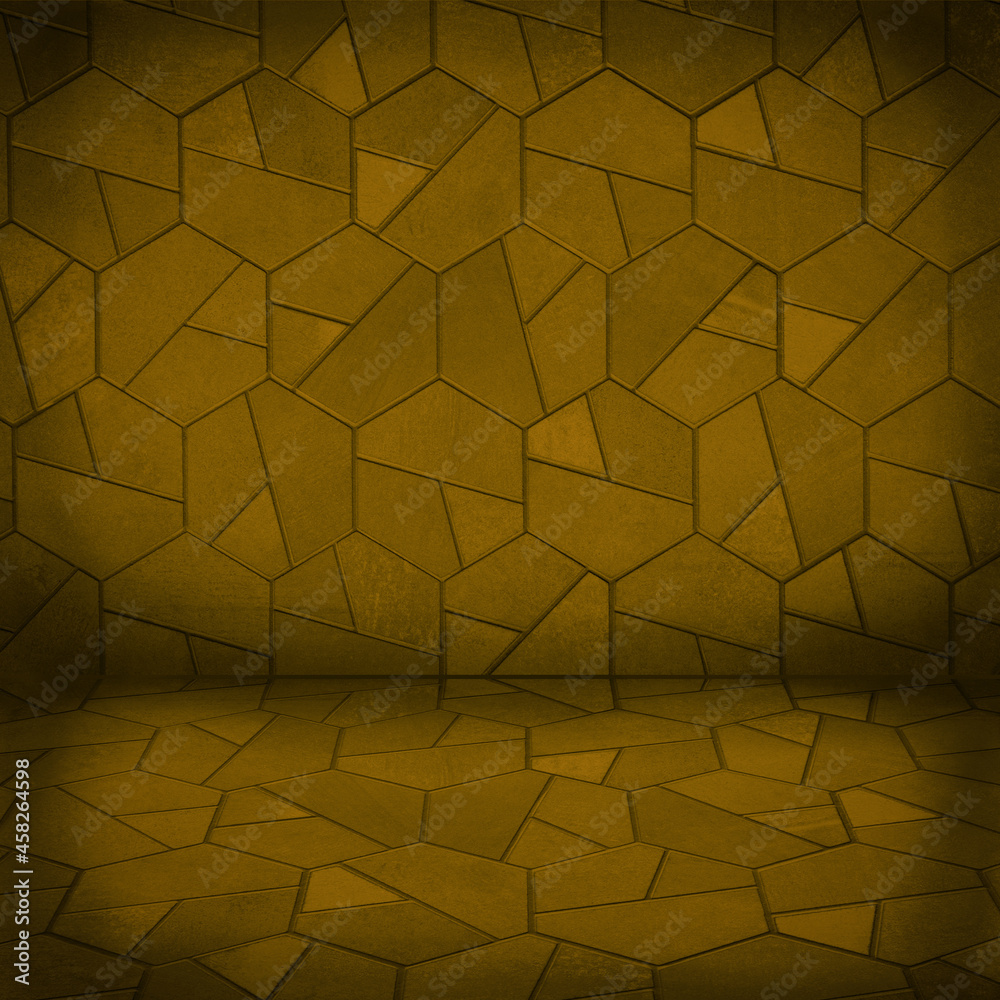 Golden yellow colored concrete cement stone, geometric hexagonal ...