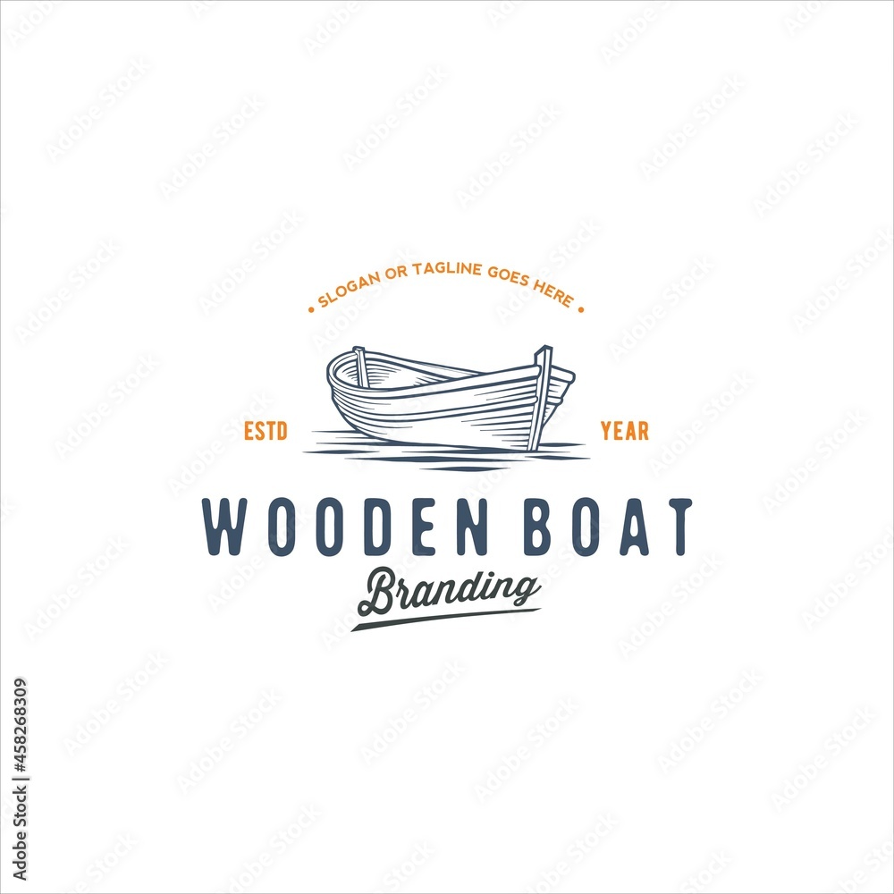 Wooden Canoe Row Boat Logo Design Vector Image เวกเตอร์สต็อก | Adobe Stock