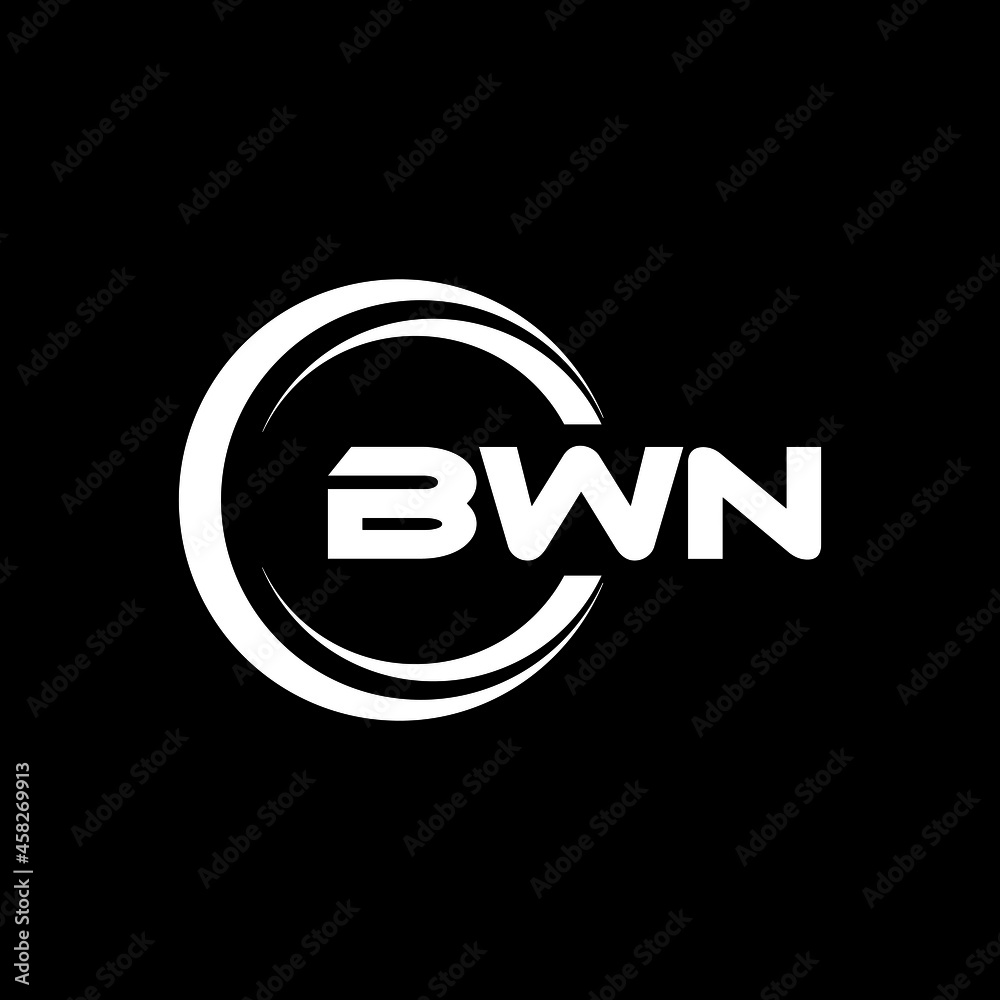 Vetor do Stock: BWN letter logo design with black background in ...