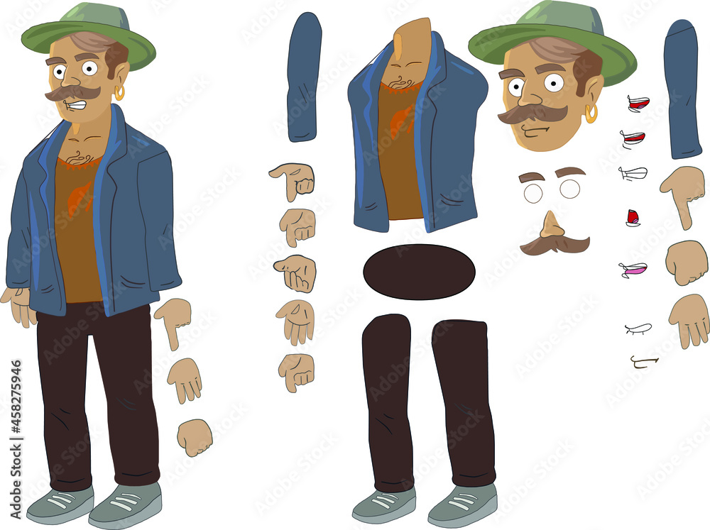 Cartoon Gypsy is divided by parts for 2d animation, vector Stock Vector ...