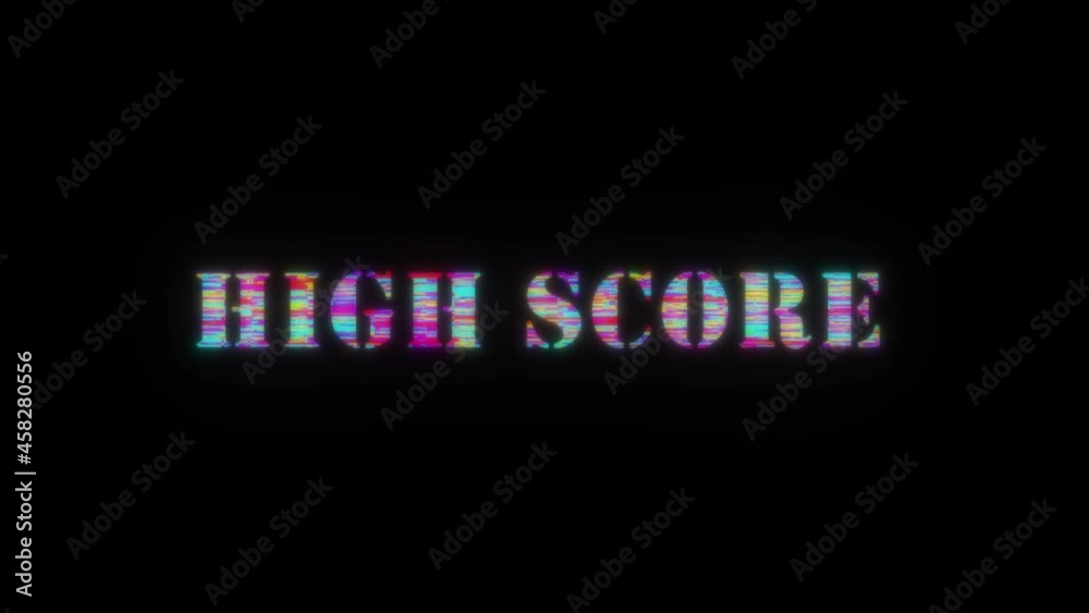 High Score colorful text word flicker light animation loop with glitch ...