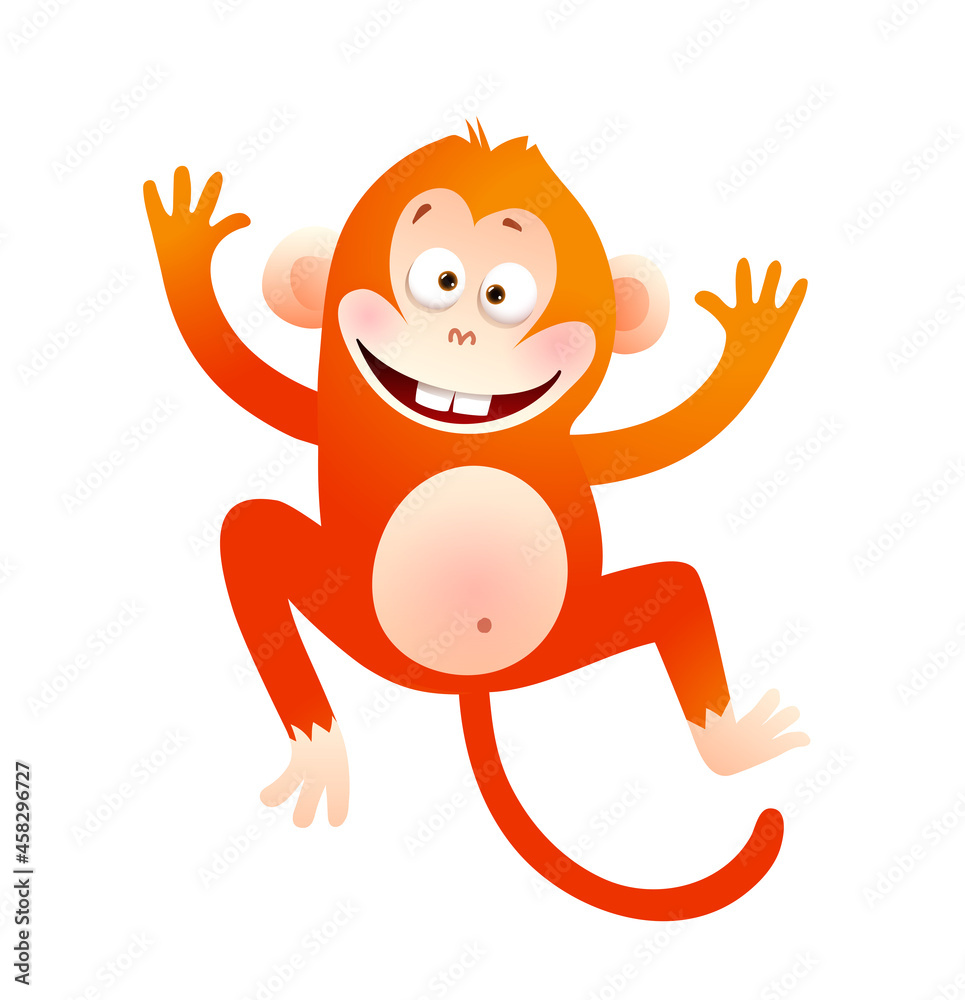 Baby Monkey happy cartoon character illustration. Animal for kids cute ...